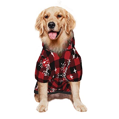 Large Dog Hoodie Red-Plaid-Snowflakes-Christmas Pet Clothes Sweater with Hat Soft Cat Outfit Coat Small