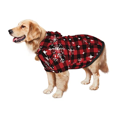 Large Dog Hoodie Red-Plaid-Snowflakes-Christmas Pet Clothes Sweater with Hat Soft Cat Outfit Coat Small