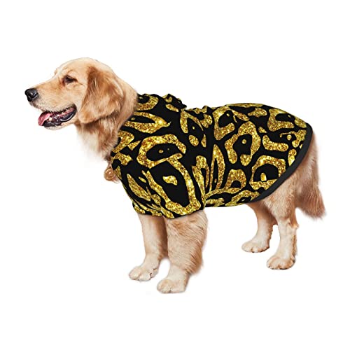 Large Dog Hoodie Jaguar-Glitter-Gold-Skin Pet Clothes Sweater with Hat Soft Cat Outfit Coat X-Large