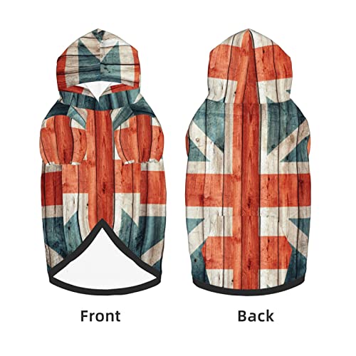 Large Dog Hoodie England-Flag-Old-Wooden Pet Clothes Sweater with Hat Soft Cat Outfit Coat Large