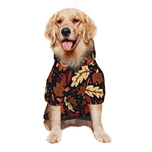 Large Dog Hoodie Fall-Autumn-Leaves Pet Clothes Sweater with Hat Soft Cat Outfit Coat Medium