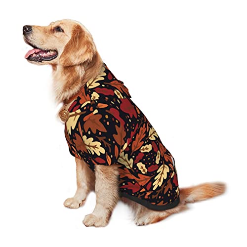 Large Dog Hoodie Fall-Autumn-Leaves Pet Clothes Sweater with Hat Soft Cat Outfit Coat Medium