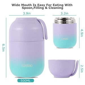 17 Oz Insulated Food Thermos Soup Thermos for Hot Food Kids Adults, 304 Stainless Steel Lunch Box Food Container with Folding Spoon, Vacuum Insulated Portable for School, Office, Outdoor (Purple)