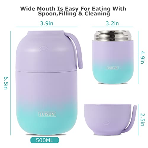 17 Oz Insulated Food Thermos Soup Thermos for Hot Food Kids Adults, 304 Stainless Steel Lunch Box Food Container with Folding Spoon, Vacuum Insulated Portable for School, Office, Outdoor (Purple)