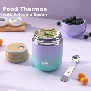 17 Oz Insulated Food Thermos Soup Thermos for Hot Food Kids Adults, 304 Stainless Steel Lunch Box Food Container with Folding Spoon, Vacuum Insulated Portable for School, Office, Outdoor (Purple)