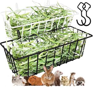 2 pack hay feeder with two extra hooks for rabbit, guinea pig, bunny, chinchilla, heavy duty metal rack hay holder