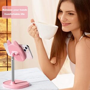 Hearsky Cute Cat Phone Stand, Cat Head Cell Phone Holder for Desk,Angle&Height Adjustable Compatible with All Smartphone,iPhone,Samsung,Tablet,iPad-Pink