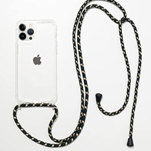 Ecofriendly iPhone 14 and iPhone 13 Pro Crossbody Cord Case Leash Hands-Free Adjustable Strap Landyard Shockproof Resistant Cover (Transparent Militar)