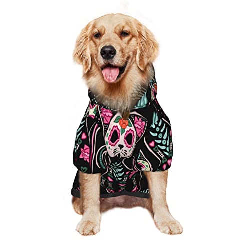 Large Dog Hoodie Day-of-The-Dead-Cat-Halloween Pet Clothes Sweater with Hat Soft Cat Outfit Coat X-Large