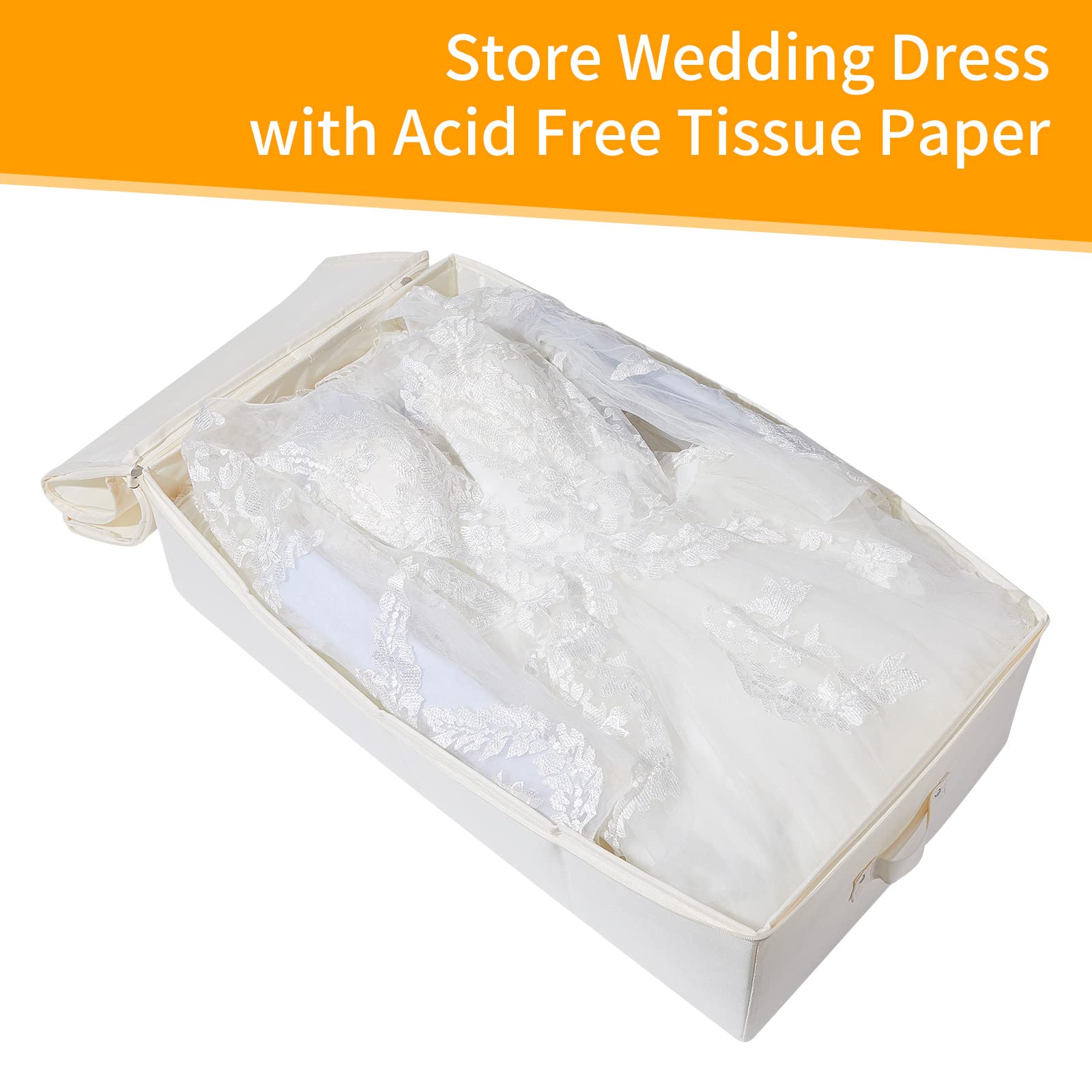 Yakucho Wedding Dress Box-Wedding Dress Preservation Box with 20 Sheets of Acid Free Tissue Paper for Storage Wedding Dress Storage Box Kit(Beige)