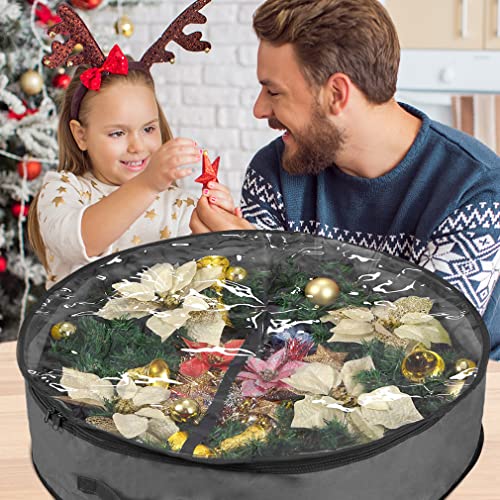 Primode Christmas Wreath Storage Bag 48" | Garland Wreaths Container with Clear Top Window for Easy Holiday Storage 48"X10"| Durable 600D Oxford Material (48", Gray)