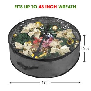 Primode Christmas Wreath Storage Bag 48" | Garland Wreaths Container with Clear Top Window for Easy Holiday Storage 48"X10"| Durable 600D Oxford Material (48", Gray)