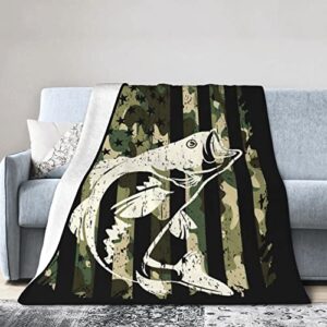 bass fish flag green blanket soft lightweight throw blanket comfortable warm bed blanket for bedroom living room sofa couch(50"x40")