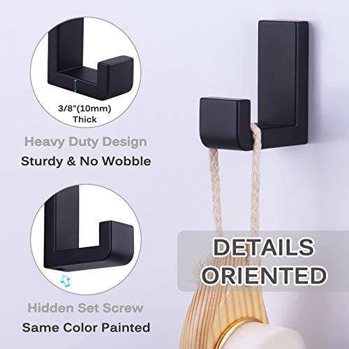 Angle Simple Bath Robe Hook 2 PCS, SUS304 Stainless Steel Bathroom Coat Towel Holder, Heavy Duty Wall Hook, Matte Black