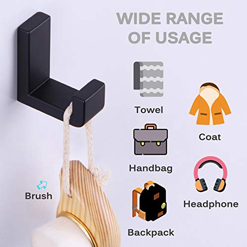 Angle Simple Bath Robe Hook 2 PCS, SUS304 Stainless Steel Bathroom Coat Towel Holder, Heavy Duty Wall Hook, Matte Black