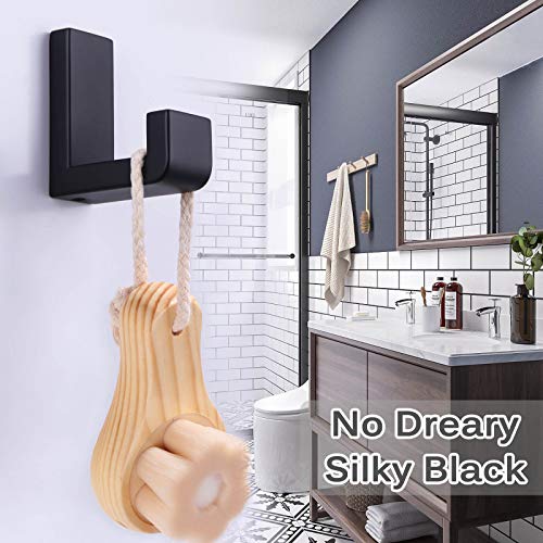 Angle Simple Bath Robe Hook 2 PCS, SUS304 Stainless Steel Bathroom Coat Towel Holder, Heavy Duty Wall Hook, Matte Black