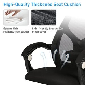 Ergonomic Office Desk Chair, Recliner with Mesh High Back Leather Headrest, Adjustable Lumbar Support Reclining Office Chair, Padded Armrest for Swivel Office Task Computer Chair, Modern Black