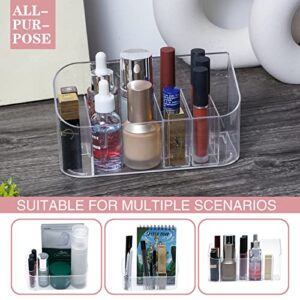 Ayswupt Clear Acrylic Small Makeup Organizer,Cosmetic Display Case Perfume Skincare Organizer,Bathroom Accessories Caddy Stand for Medicine Cabinet Vanity Dresser,Girls Bathroom Corner Bin Holder Tray