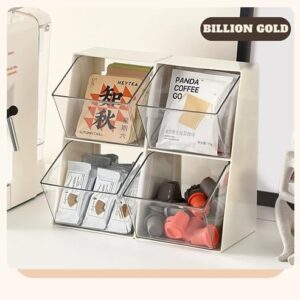 BILLION GOLD Acrylic Storage Containers Box, Desktop Tea Bag Organizer with 2 Drawers - Coffee Pod Holder for K Cups, Tea Bags, Creamer, Sugar Bags for Home Office(White)