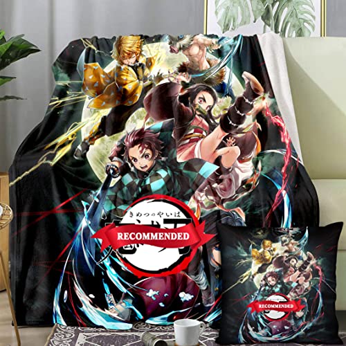 2 PCS Anime Blanket Soft Throw Blanket with Anime Pillow Case,3D Printed Japanese Anime Fuzzy Blanket Cozy Blanket for Sofa Office Outdoor Picnic Travel