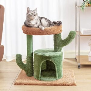 Kilodor Cat Tree for Indoor Cats, 24.5inchs Cactus Cat Tower with Large Padded Top Perch, Kitten Condo House, Cat Scratching Post Small