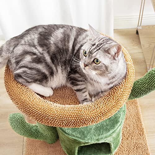 Kilodor Cat Tree for Indoor Cats, 24.5inchs Cactus Cat Tower with Large Padded Top Perch, Kitten Condo House, Cat Scratching Post Small