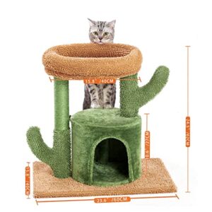 Kilodor Cat Tree for Indoor Cats, 24.5inchs Cactus Cat Tower with Large Padded Top Perch, Kitten Condo House, Cat Scratching Post Small