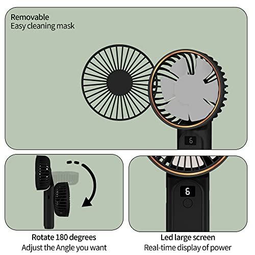 TUNISE Portable Handheld Fan, Portable Fan Rechargeable, 4000mAh, 180° Adjustable, 6 Speed Wind, Display Electricity in Real Time, USB Rechargeable Foldable Fan, Quiet Personal Fan with Power Bank