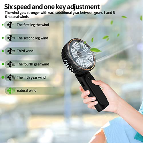 TUNISE Portable Handheld Fan, Portable Fan Rechargeable, 4000mAh, 180° Adjustable, 6 Speed Wind, Display Electricity in Real Time, USB Rechargeable Foldable Fan, Quiet Personal Fan with Power Bank