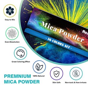 Resiners Mica Powder for Epoxy Resin, 36 Color Epoxy Resin Color Pigment, Cosmetic Grade Mica Powder for Soap Making, Candle Making, Lip Gloss, Art Crafts, Bath Bomb, Resin Supplies - 0.1oz(3g)/Bag