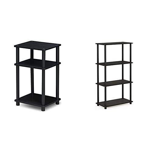 Furinno Just 3-Tier Turn-N-Tube End Table, 1-Pack, Americano/Black & (99557EX/BK) Turn-N-Tube 4-Tier Multipurpose Shelf Display Rack - Espresso/Black