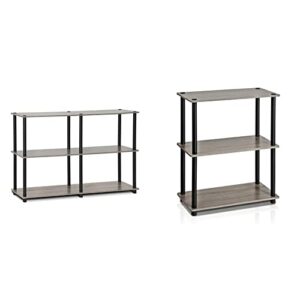 furinno turn-n-tube 3-tier double size storage display rack, french oak grey/black & turn-n-tube display rack, 3-tier single, french oak grey/ black