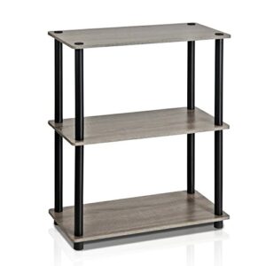 Furinno Turn-N-Tube 3-Tier Double Size Storage Display Rack, French Oak Grey/Black & Turn-N-Tube Display Rack, 3-Tier Single, French Oak Grey/ Black