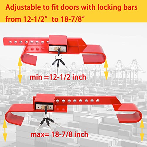 Heavy Duty Steel Cargo Door Lock/Standard Shipping Container Lock with 4 Keys Adjustment Range: 12-1/2" - 18-7/8" Coated with red Color（Keyed Differently）