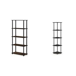 furinno turn-n-tube 5-tier multipurpose shelf, columbia walnut/black & turn-n-tube 5 tier corner display rack multipurpose shelving unit, 1-pack, black/grey