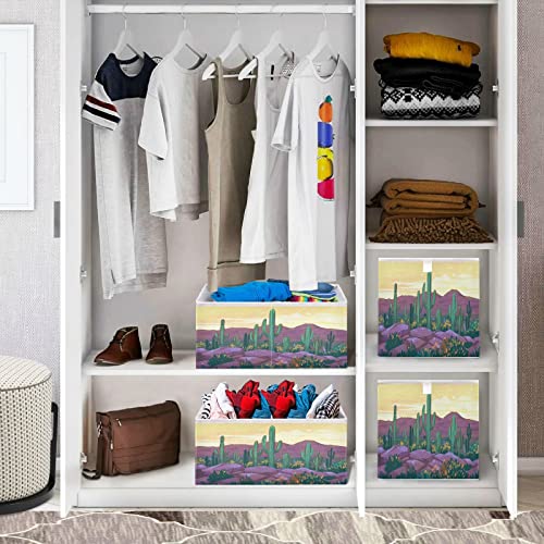 Kigai Cartoon Cactus Cube Storage Bins - 11x11x11 in Large Foldable Cubes Organizer Storage Basket for Home Office, Nursery, Shelf, Closet