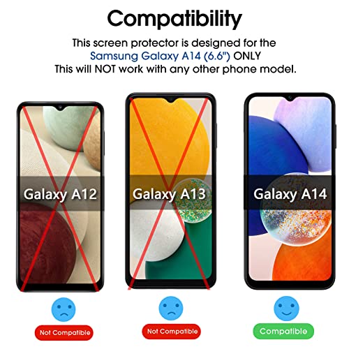 amFilm (3 Pack) Tempered Glass Screen Protector Compatible with Samsung Galaxy A14 5G 6.6" with Easy Installation Kit, Case Friendly, Bubbles-Free