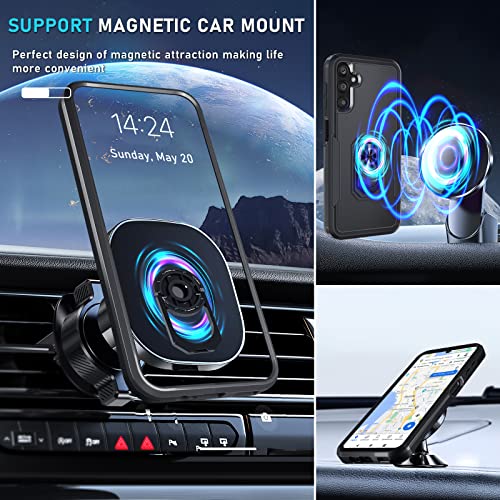 For Samsung Galaxy A14 5G Case with Screen Protector+Camera Lens Protector,Heavy Duty Shockproof Full Body Protective Phone Cover,Built in Rotatable Magnetic Ring Holder Kickstand,2023 Black Matte