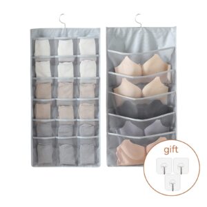 QoeCycth Closet Hanging Organizer with Mesh Pockets & Rotating Metal Hanger,Dual Sided Wall Shelf Storage Bags,Oxford Cloth Space Saver Bag for Bra Underwear Underpants Socks