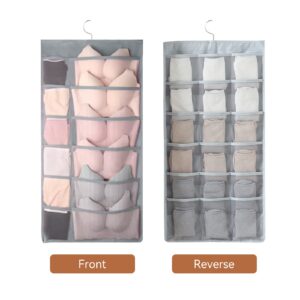 QoeCycth Closet Hanging Organizer with Mesh Pockets & Rotating Metal Hanger,Dual Sided Wall Shelf Storage Bags,Oxford Cloth Space Saver Bag for Bra Underwear Underpants Socks