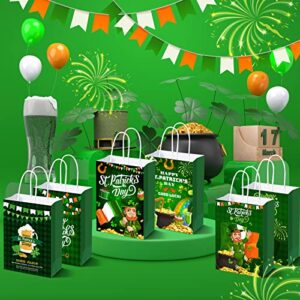 Crtiin 150 Pieces St Patrick's Day Paper Gift Bags with Handle Lucky Shamrock Treat Bags Green Treats Bags Goodie Candy Bags Wrapping Bags for St. Patrick's Irish Party Favors Supplies