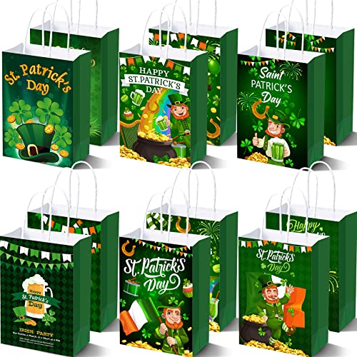 Crtiin 150 Pieces St Patrick's Day Paper Gift Bags with Handle Lucky Shamrock Treat Bags Green Treats Bags Goodie Candy Bags Wrapping Bags for St. Patrick's Irish Party Favors Supplies