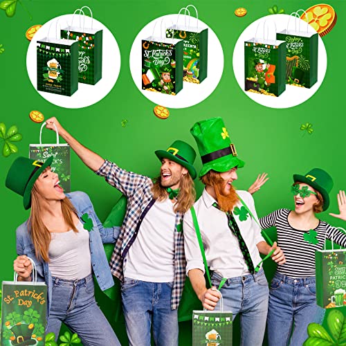 Crtiin 150 Pieces St Patrick's Day Paper Gift Bags with Handle Lucky Shamrock Treat Bags Green Treats Bags Goodie Candy Bags Wrapping Bags for St. Patrick's Irish Party Favors Supplies