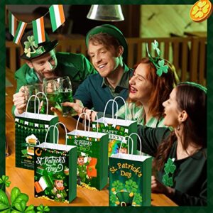 Crtiin 150 Pieces St Patrick's Day Paper Gift Bags with Handle Lucky Shamrock Treat Bags Green Treats Bags Goodie Candy Bags Wrapping Bags for St. Patrick's Irish Party Favors Supplies