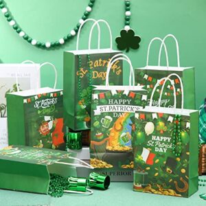 Crtiin 150 Pieces St Patrick's Day Paper Gift Bags with Handle Lucky Shamrock Treat Bags Green Treats Bags Goodie Candy Bags Wrapping Bags for St. Patrick's Irish Party Favors Supplies