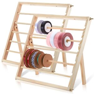 2 sets wood ribbon organizer storage display ribbon rack holder ribbon organizer for craft room ribbon roll holder sewing stand organizer for ribbon gift wrapping paper vinyl rolls arts crafts items