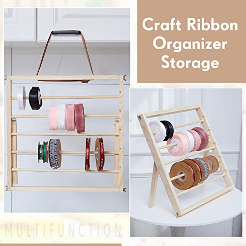 2 Sets Wood Ribbon Organizer Storage Display Ribbon Rack Holder Ribbon Organizer for Craft Room Ribbon Roll Holder Sewing Stand Organizer for Ribbon Gift Wrapping Paper Vinyl Rolls Arts Crafts Items