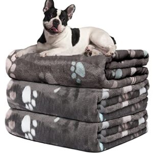 1 pack 3 blankets for dogs blankets for large dogs medium dog blanket super soft fluffy premium fleece pet blanket flannel throw for dog puppy cat paw blanket，gray，41x31inch