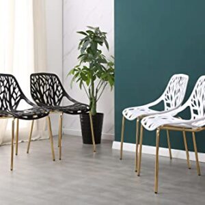 Pozbee Modern White Dining Chairs Set of 2, Birch Sapling Style Chairs for Dining Room, Hotels, Restaurants Indoor Outdoor, Elegant Kitchen Chairs with Gold Legs (2, White)