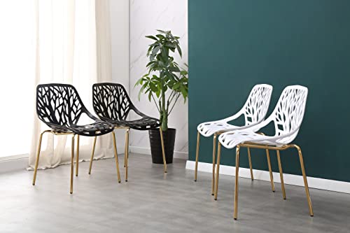 Pozbee Modern White Dining Chairs Set of 2, Birch Sapling Style Chairs for Dining Room, Hotels, Restaurants Indoor Outdoor, Elegant Kitchen Chairs with Gold Legs (2, White)